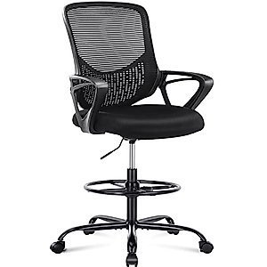 SMUG Tall Drafting, Standing, Counter Office, High Adjustable Ergonomic Mesh Computer Task Chairs with Lumbar Support, Armrests and Foot-Ring for Bar Height Desk, Black