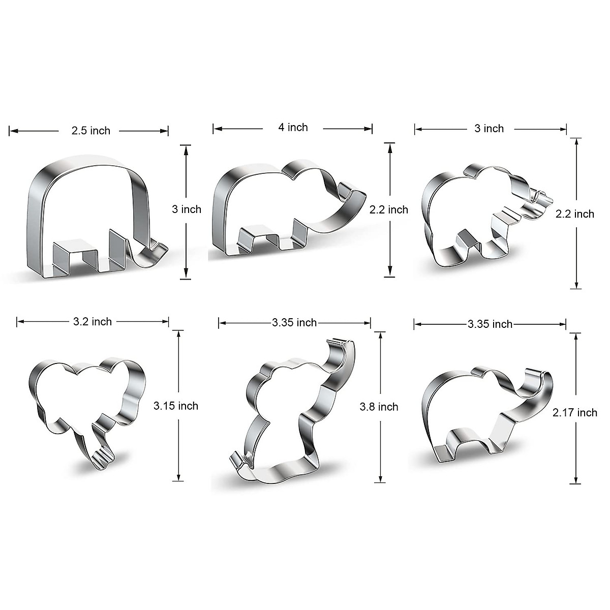 Elephant Cookie Cutter Set with Elephant Face, Cute Elephants Animal Shapes - Stainless Steel Baby Shower Cake Mold Fondant Decorating Tools DIY Mold for Sugar Craft Baking Mould Kids Birthday Party