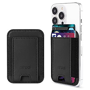 Miroddi Magnetic Card Wallet Holder with MagSafe for iPhone 14/13/12 Series, Capacity up to 6 Cards, Vegen Leather Wallet, Magnetic Card Holder, Black