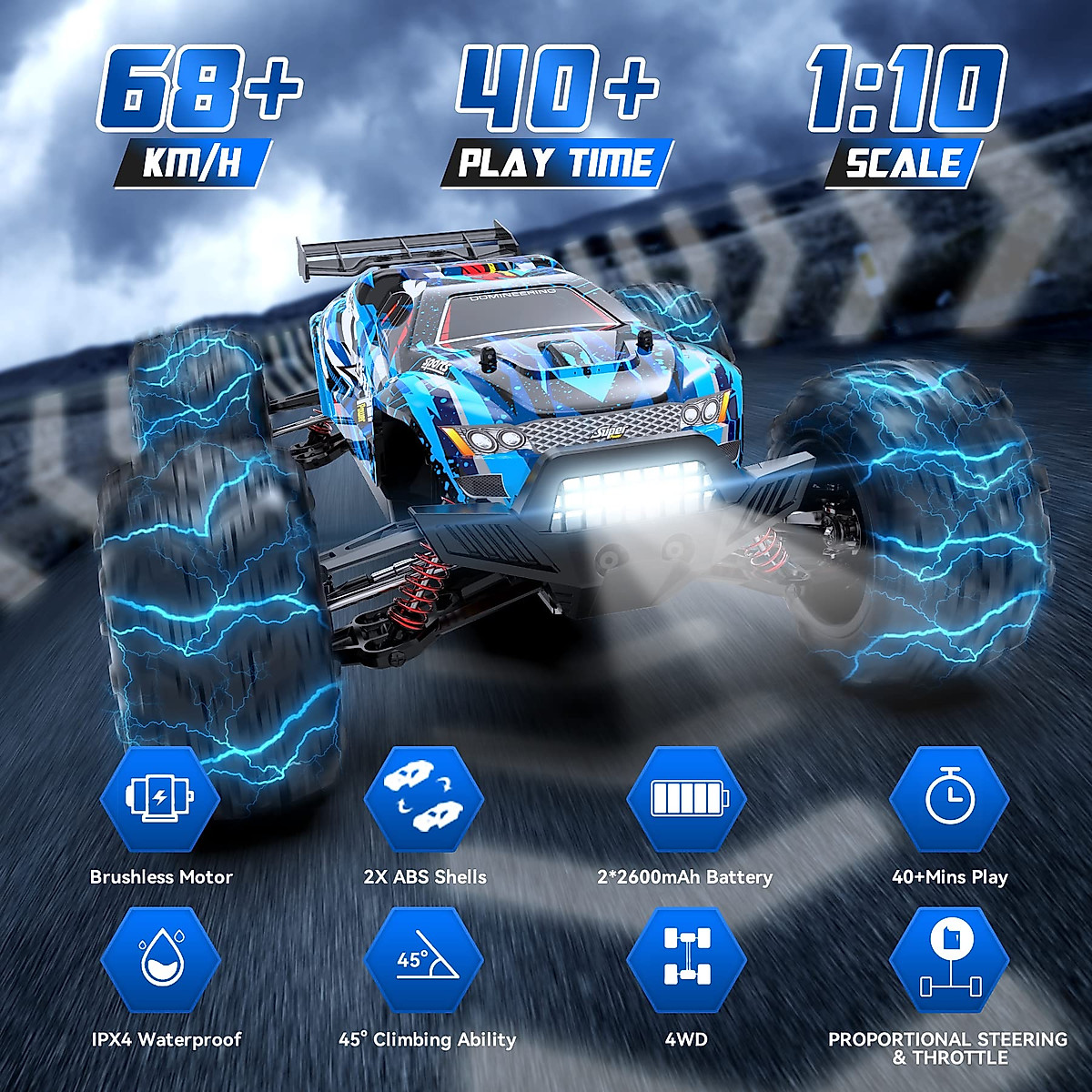 Hosim Brushless RC Cars, 1:10 68+ KMH High Speed Remote Control Car for Adults Boys, 4X4 All Terrains Waterproof Off Road Hobby Grade Large Fast Racing Buggy Toy Gift Monster Trucks