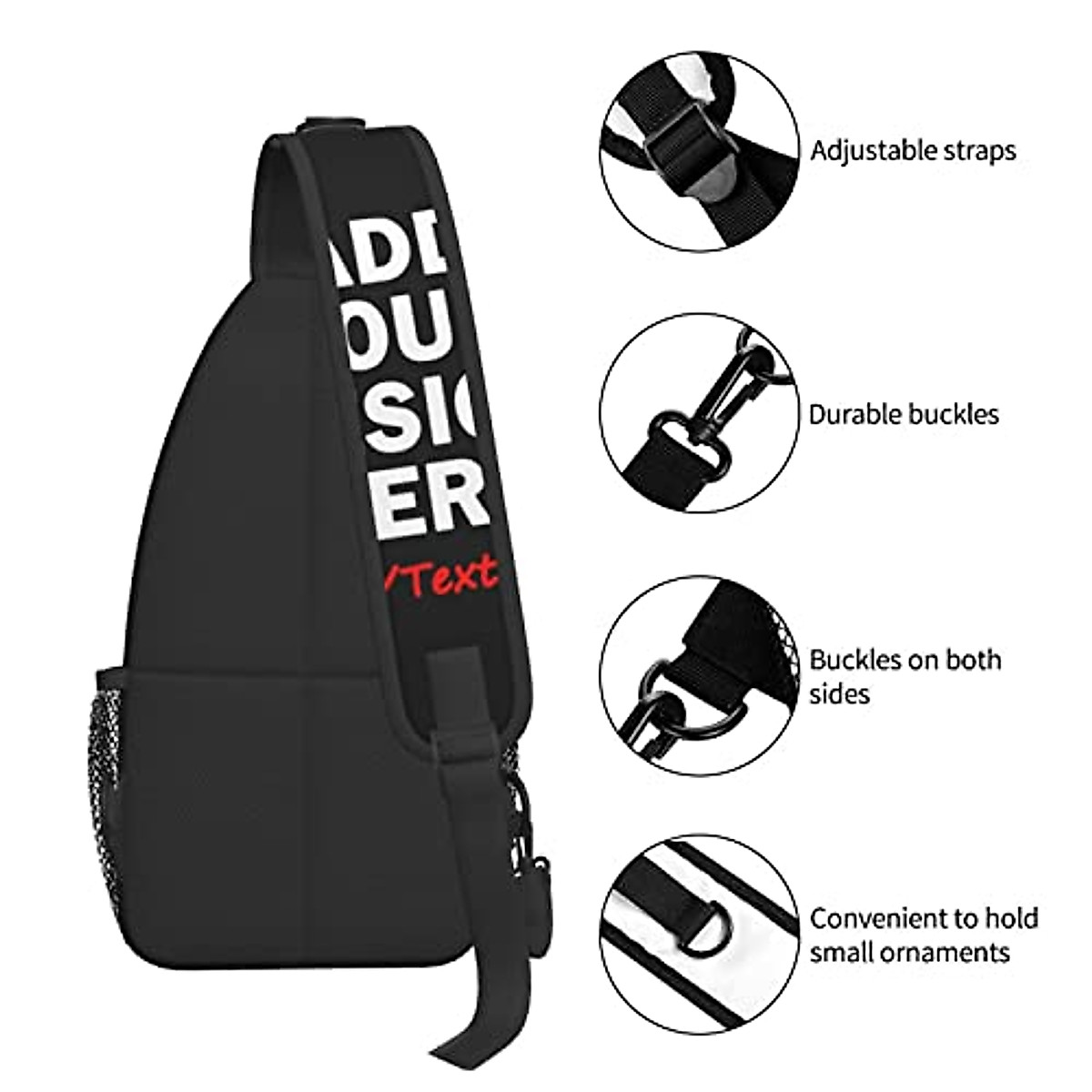 Custom Bag Sling Crossbody Bags Chest For Men Women Customize Personalized Shoulder Backpack Travel Hiking Daypacks With Text Image Daypack Casual Backpack, Black-3, 15.3x7.2x3.5 in