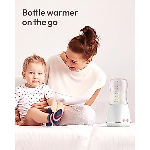 Portable Bottle Warmer, w-maxa Fast Baby Bottle Warmer for Travel with Glass Bottle & 4 Adapters, Rechargeable Bottle Warmer On The Go with Precise Temperature Control for Breastmilk, Formula