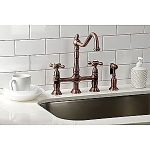 Kingston Brass KS127AXBSAC Heritage Bridge Kitchen Faucet, Antique Copper, 11.19 x 8.56 x 13.13