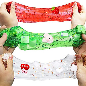 HFCHUPIN 3 Pieces Clear Slime, Party Favor for Kids Girls & Boys,for Anxiety Relief,Ages 6+ Non Sticky,Super Soft Sludge Toy,Bubble DIY Slime, Art Craft Birthday Preschool Education and Party Favors