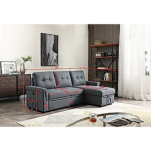 Vanacc Sofa with USB Charging Ports,Sleeper Sofa Couch for Living Room,Sleeper Sectional Sofa with Pull Out Bed,Futon Sofa Bed with Storage Chaise,Deep Seat Sofa (Grey)
