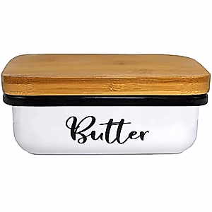 Home Acre Designs Butter Dish with Lid for Countertop - Unbreakable Metal Container & Covered Mess-Free Butter Keeper - Large Vintage Farmhouse Style Dishes