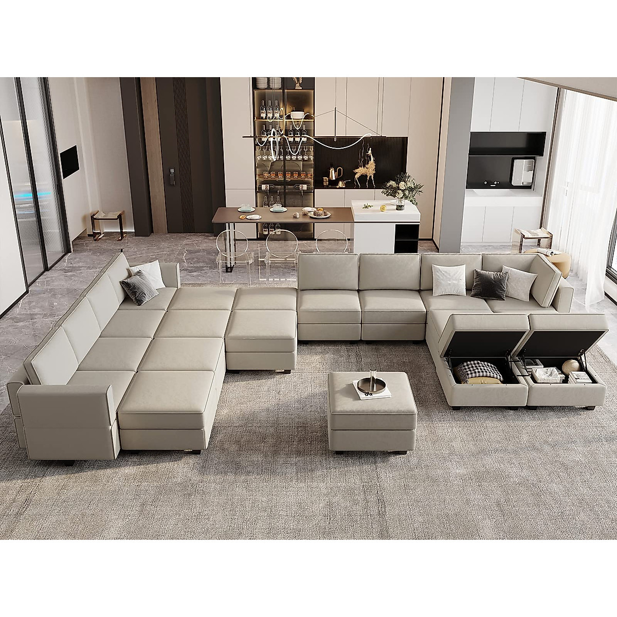 Belffin Modular Sectional Sofa Couch with Ottoman L Shape Corner Couch Sofa with Storage Modular Sofa with Chaise Velvet Grey…