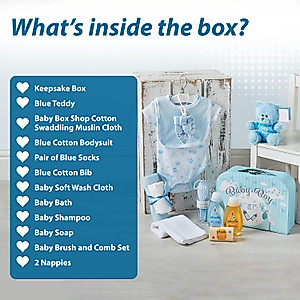 Baby Box Shop Baby Shower Gifts Boy - 12 pcs Newborn Essentials for New Born Baby Boy Gifts - New Baby Boy Gifts Set, Newborn Baby Boy Hamper Gift for Baby Boy - Newborn Baby Boy Gifts Set - Blue
