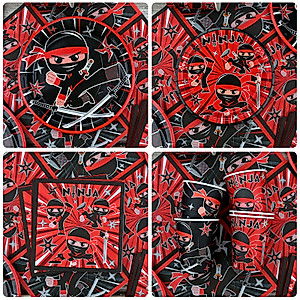 Ninja Birthday Party Decoration - Ninja Warrior Party Supplies Include Plates, Tablecloth, Napkins, Tableware, Karate Party Ninja Master Party Supplies for Boys Girls Baby Shower, Serves 40