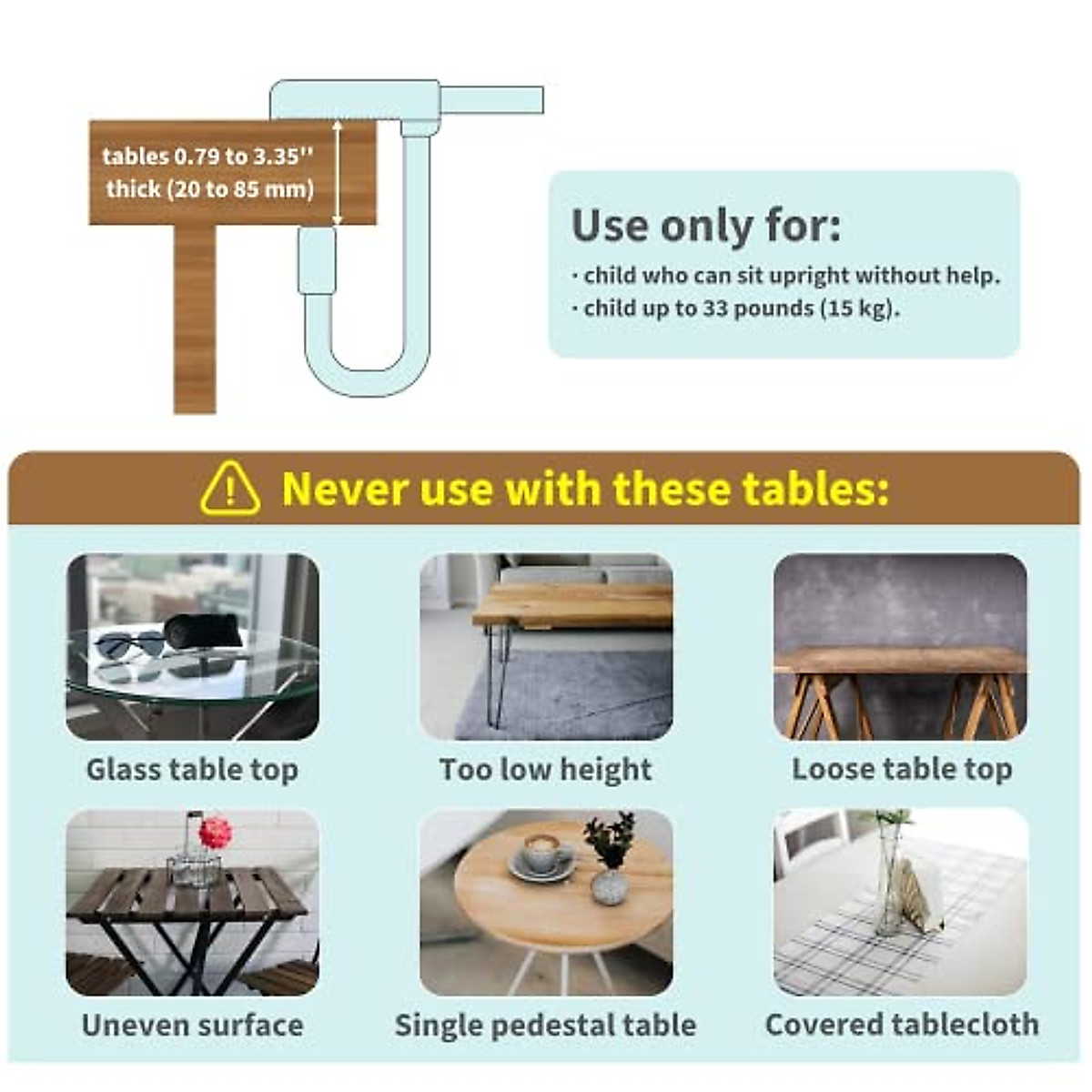 Teglu Hook On High Chair, Portable Clip on High Chair Washable with Harness for Home Travel, Fast Table Chair for Baby Toddler 6-36 Month-33lb(Blue)