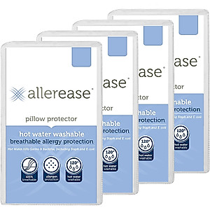 Aller-Ease Hot Water Washable Hypoallergenic Zippered Pillow Protectors, Allergist Recommended, Prevent Collection of Dust Mites and Other Allergens, Standard/Queen Sized, 2 count (Pack of 2), White