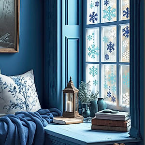 Whaline 4 Sheets Snowflake Rub on Transfers 16 x 12 Inch Winter Christmas Snowflake Transfer Stickers Xmas Blue White Furniture Decals for Crafts Wood Fabric Journal Envelope Scrapbook