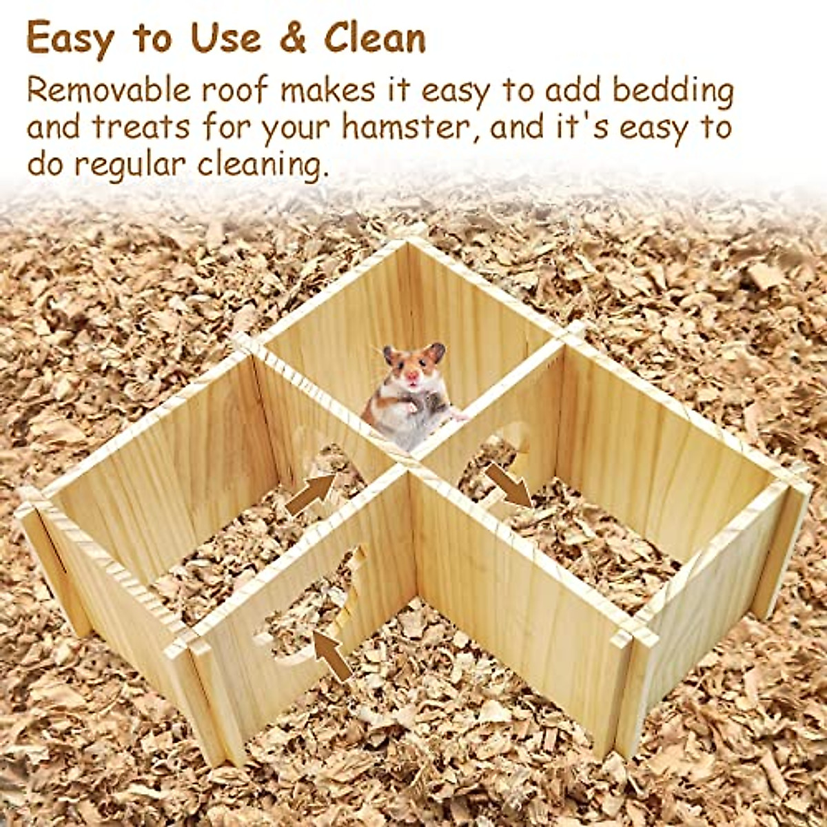 Fhiny Wooden Hamster House, Multi-Chamber Hamster Hideout & Tunnel Detachable Activity Room Exploring Toys Rats Habitat Decor for Dwarf Hamsters Gerbils Mice Lemmings (Large)