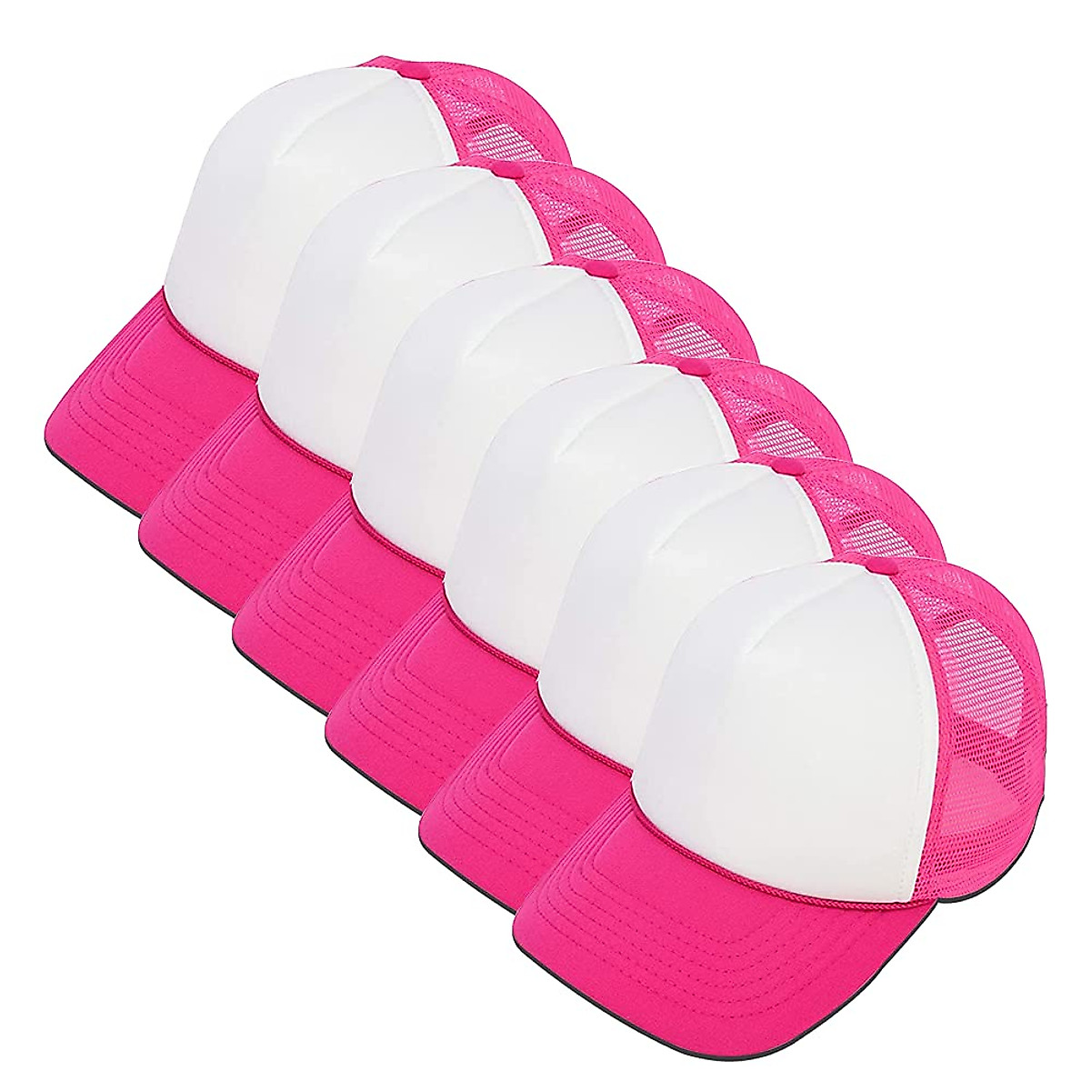 MR.R Sublimation Blank Polyester Mesh Cap Mesh Hat Two Tone Trucker Summer Mesh Cap with Adjustable Snapback,Rose Red,6 Pieces per Pack