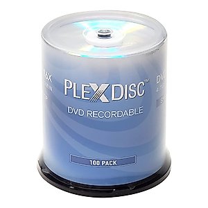 PlexDisc DVD-R 4.7GB 16x Recordable Media Silver Top Disc – 100pk Cake Box (FFP) 632-115-BX, 100 Discs