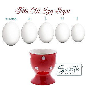 Servette Home Egg Cup Cute Ceramic Soft-Boiled Egg Holder Polka Dot - Set of 4 (Blue Red)