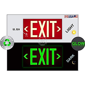 Photoluminescent Exit Sign Red - Aluminum - UL 924 Code Approved/IBC/NFPA 101 | NightBright USA Part Number ULR-050