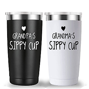 Grandpa's and Grandma's Sippy Cup Travel Mug Tumbler.Grandparents Gifts.Fathers Day Mothers Day Birthday Christmas Gifts Ideas for Grandma and Grandpa from Grandkids Grandchildren.(20oz Black&White)