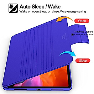 OCYCLONE Compatible with iPad Pro 12.9 Case 2021 2020 2018, 7 Viewing Angles Magnetic Stand with Pencil Holder Protective Case for iPad Pro 12.9 inch 5th 4th 3rd Gen, Blue