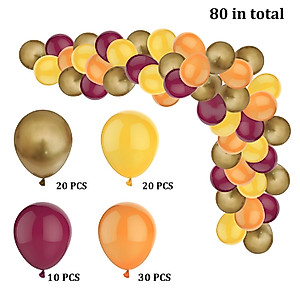 TKEJZu 80 Pcs 12 Inch Fall Balloons Orange Burgundy Lemon Yellow Metallic Gold Latex Balloons Harvest Festival Decoration for Autumn Theme Party, Weddings, Engagement, Baby Shower, Birthday Parties