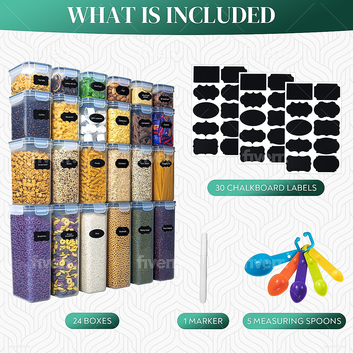 Eshaqzai Stackable Food Storage Containers for Pantry, 24 PCS Air Tight Food Storage Containers with Lids for Cereal,Pasta,Sugar,Flour,Pet & Clear Plastic Containers for Pantry Organization