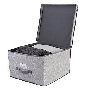 Laura Ashley Non-Woven Jumbo Storage Box, Dimensions: L16 x W16 x H10, Collapsible, Durable, Home Organization, Closet Storage, Grey