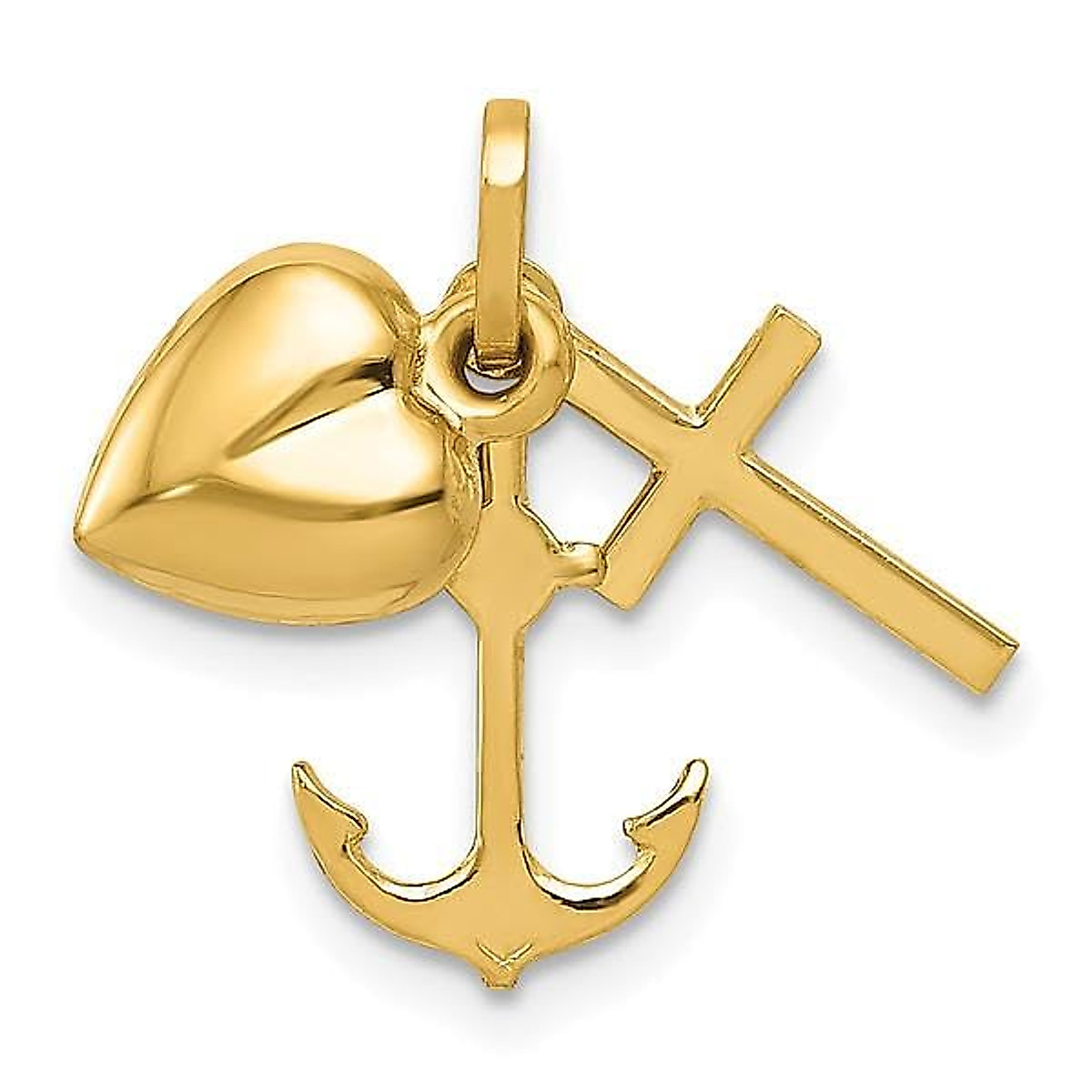 IceCarats 14K Yellow Gold Heart Love Cross Anchor Mariner Necklace Nautical Religious Pendant Jesus Christ Charm 18mm x 20mm Only