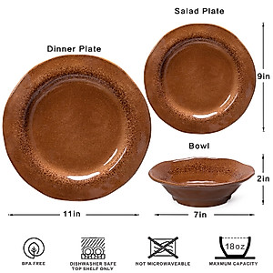 LEHAHA Brown Dishes Melamine Dinnerware Sets, 12 Piece Plates and Bowls Sets for 4, Unbreakable outdoor dishes dinnerware sets for Picnic, Camping and Eentertaining Dishes Set Service For 4