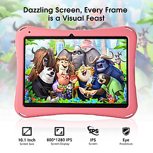 SGIN 10 Inch Tablet for Kids, Android 12 Kids Tablet with Kids Case, 2GB RAM 64GB ROM, 5000mAh, 1280 * 800 Display, Dual Camera, WiFi, Educational Games, Yellowish Butterfly Handle