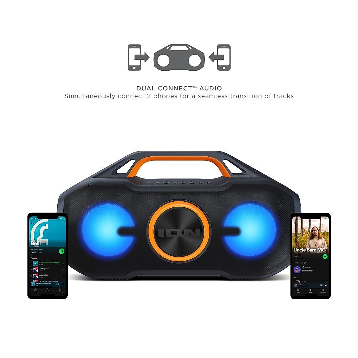 ION Audio AquaSport Max - Water-Resistant Bluetooth Stereo Speaker with Lights (Renewed)