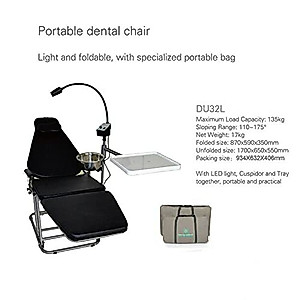 SGOE Dental Portable Chair with LED Exam Light and Tray with Nylon Bag Color Black