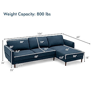 Giantex Sectional Sofa Couch Set, 3-Seat Sofa with Chaise Lounge, Modern L-Shaped Sofa Set for Living Room Apartment Office, Easy Assembly (Navy Blue)