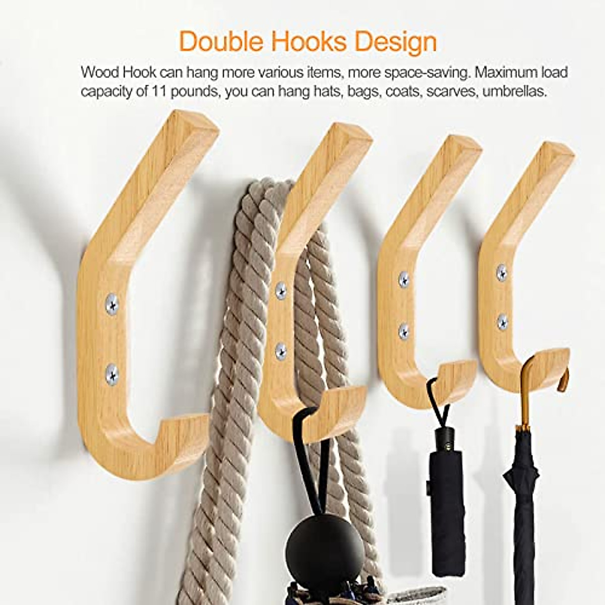 HAIBEIR Wooden Hat Hooks, Wall Mounted Natural Wood Hooks Vintage Single Wall Wooden Rack Hangers for Hanging Clothes, Bag, Hats, Towel, Scarf(Pack of 2pcs)