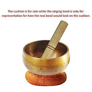 Handmade Cushion Tibetan Singing Bowl Round Pillow Brocade Art Silk Ring Cushions (6" x 1.5" Inch, Orange)