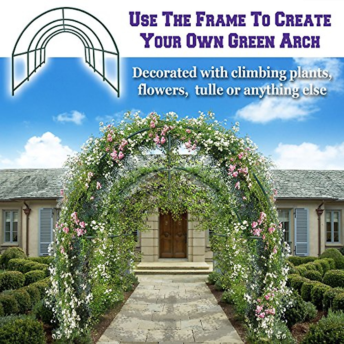 Benefit-USA Multi-Size Large Garden Support Arch Frame Climbing Plant Arch Arbor for Flowers/Fruits/Vegetables (19.7'X9.8'X7'), Green