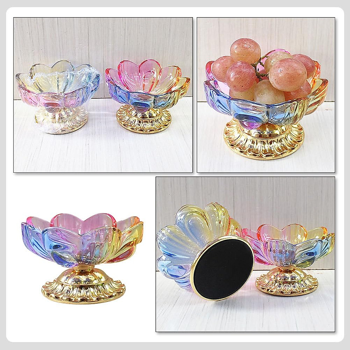 Beavorty Lotus Glass Fruit Tray Buddhist Plate Offering Bowl Tabletop Footed Fruit Plates Art Glass Bowl for Kitchen Centerpiece Dessert Cake