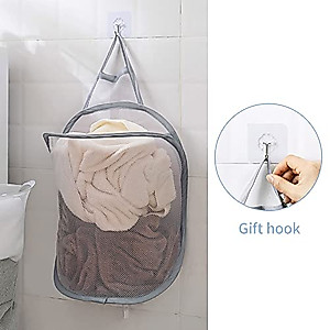 2Pack Hanging Laundry Hamper Laundry Basket Small Hamper Collapsible Wall Hanging Dirty Clothes Hamper Storage Bag (Grey)