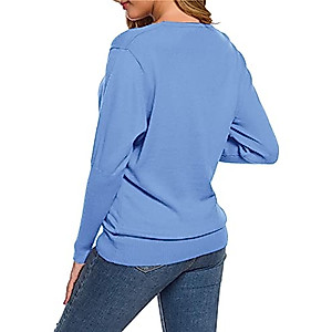 Women's Long Sleeves V Neck Cashmere Blend Sweater, Batwing Sleeves Women Tops Fall Sweaters, X01 V Neck Bat Sleeve Blue, US Large = Tag 4XL