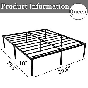 caziwhave Bed Frame Queen Size 18 Inch High Max 3500 lbs Heavy Duty Metal Mattress Foundation Platform Sturdy Steel Slat Support Queen Bed Frames No Box Spring Needed Easy to Assembly