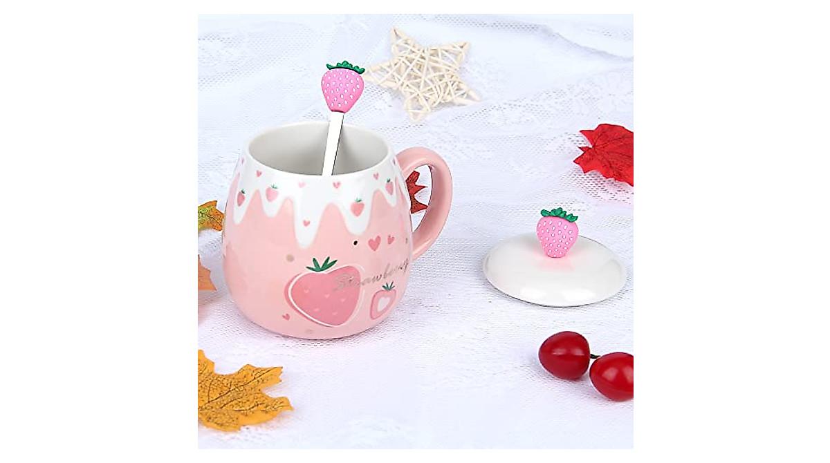 Cute Strawberry Mug with Spoon - Perfect Gift for Girls