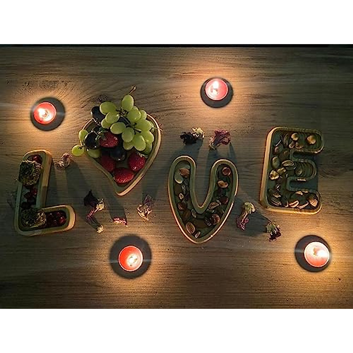 OZWOON Wooden Heart Shape Appetizer Plates Set Ideal Gift And Great For Special Occasions For Snack Candy Nuts Charcuterie Board Set Cheese All are Welcomed Perfect for Valentine's Day