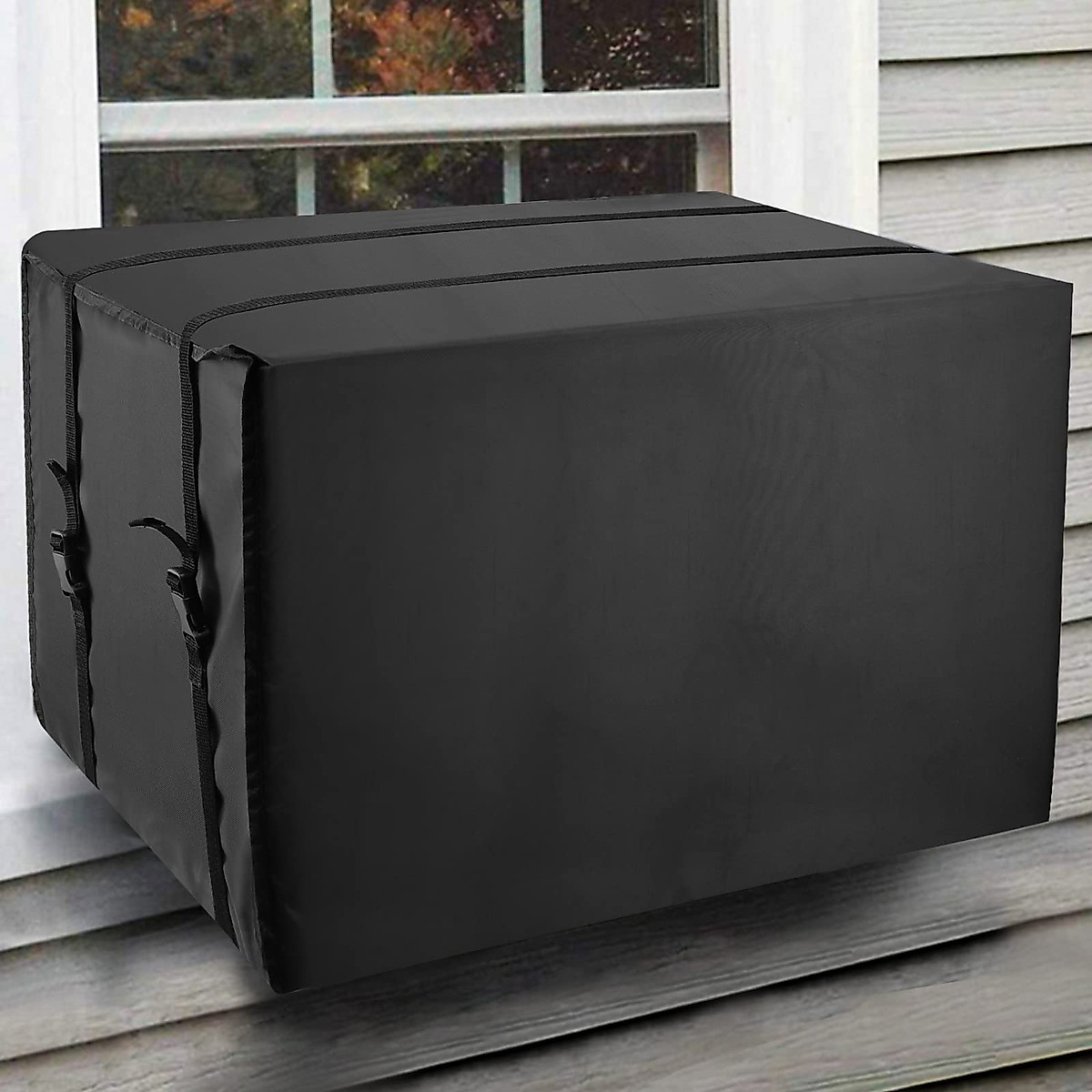 Yesland Window Air Conditioner Cover Outdoor - Outside Window AC Unit Cover with 2 Adjustable Straps - Black Large Window A/C Cover Bottom Covered AC Covers for Winter (17''W x 12''D x 13''H)