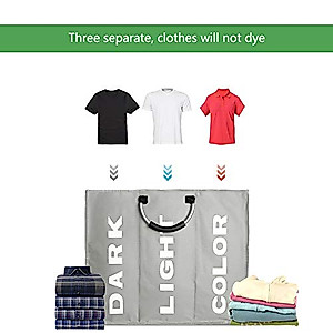 IHOMAGIC 3 Sections Large Laundry Hamper, Laundry Bag Collapsible, Foldable Fabric Clothes Sorter Storage Bag with Carry Handles for Dirty Clothes for Home Bathroom Dormitory 85L 23.6x12.6in Grey