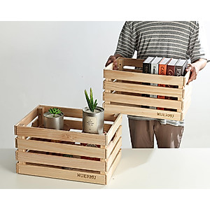 WUERMU Wooden Crates are Suitable for Storage, Milk Crates, Wine Crates, toy Crates, Display and Decoration, Camping, and Other Purposes. They are Sturdy and Durable, set of 2 Length of 17.7 inches.