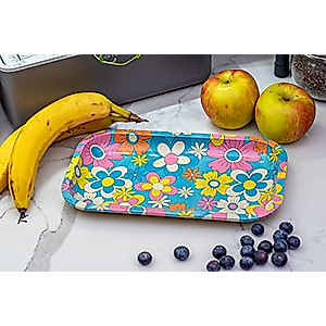 Puff Plate Decorative Metal Serving Tray - Cute Room Decor for Desk, Bathtub, Jewelry, Candle, Food or Coffee Table (Retro Flowers)