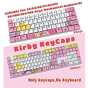 Kirby Pink XDA Keycaps for MX Switches Cute Japanese Anime Mechanical Gaming Keyboard, PBT Custom Key Caps Set