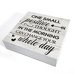 Inspirational Positive Thought Wooden Box Sign Desk Decor Rustic Motivational Wood Block Plaque Box Sign for Home Living Room Office Shelf Table Decoration (5 X 5 Inch)