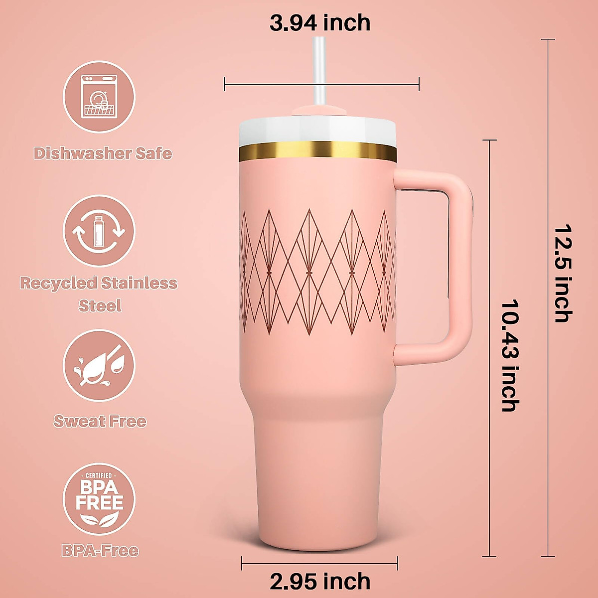 QXV 40 oz Tumbler with Handle and Straw Lid Insulated Reusable Stainless Steel Water Bottle Travel Mug Iced Coffee Cup Travel Mug for Hot and Cold Beverages, BPA-Free, 100% Leakproof Bottle
