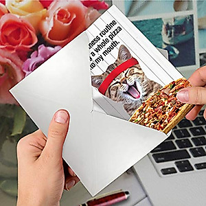NobleWorks - 1 Cute Birthday Card with Envelope - Funny Wild Animals and Pets, Birthday Greeting - Pizza Fitness C6935BDG