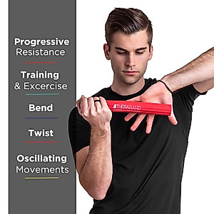 THERABAND FlexBar, Tennis Elbow Therapy Bar, Relieve Tendonitis Pain & Improve Grip Strength, Resistance Bar for Golfers Elbow & Tendinitis, Red, Light, Beginner